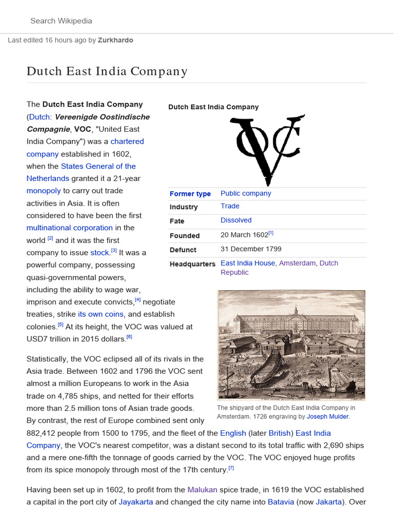 History of the Dutch East India Company | PDF