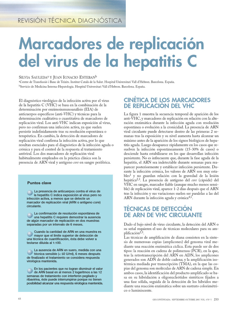 Marcadores de Replicación Del Virus de La Hepatitis C: Revisión Técnica ...