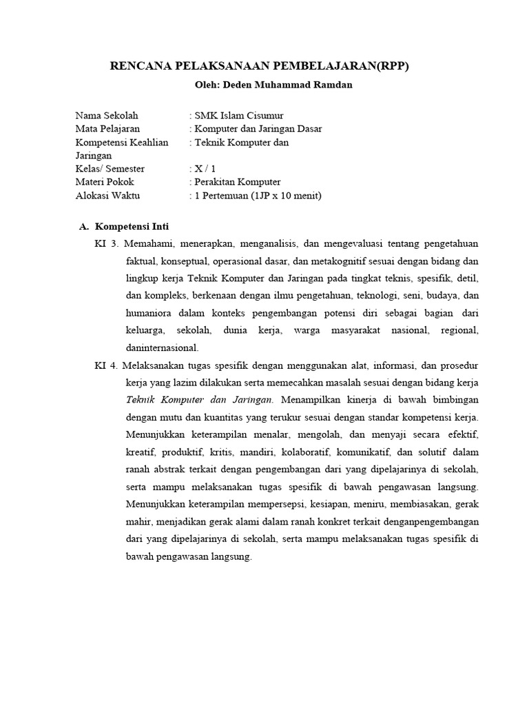 RPP Perakitan Komputer | PDF | Karier & Perkembangan
