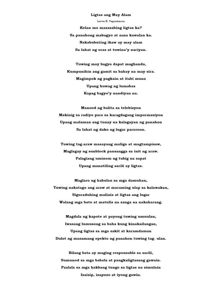 Ligtas Ang May Alam - TULA | PDF