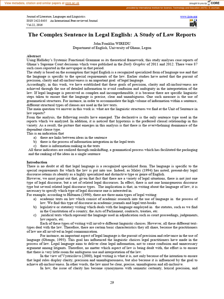 Linguistic Structures in Legal English | PDF | Sentence (Linguistics ...
