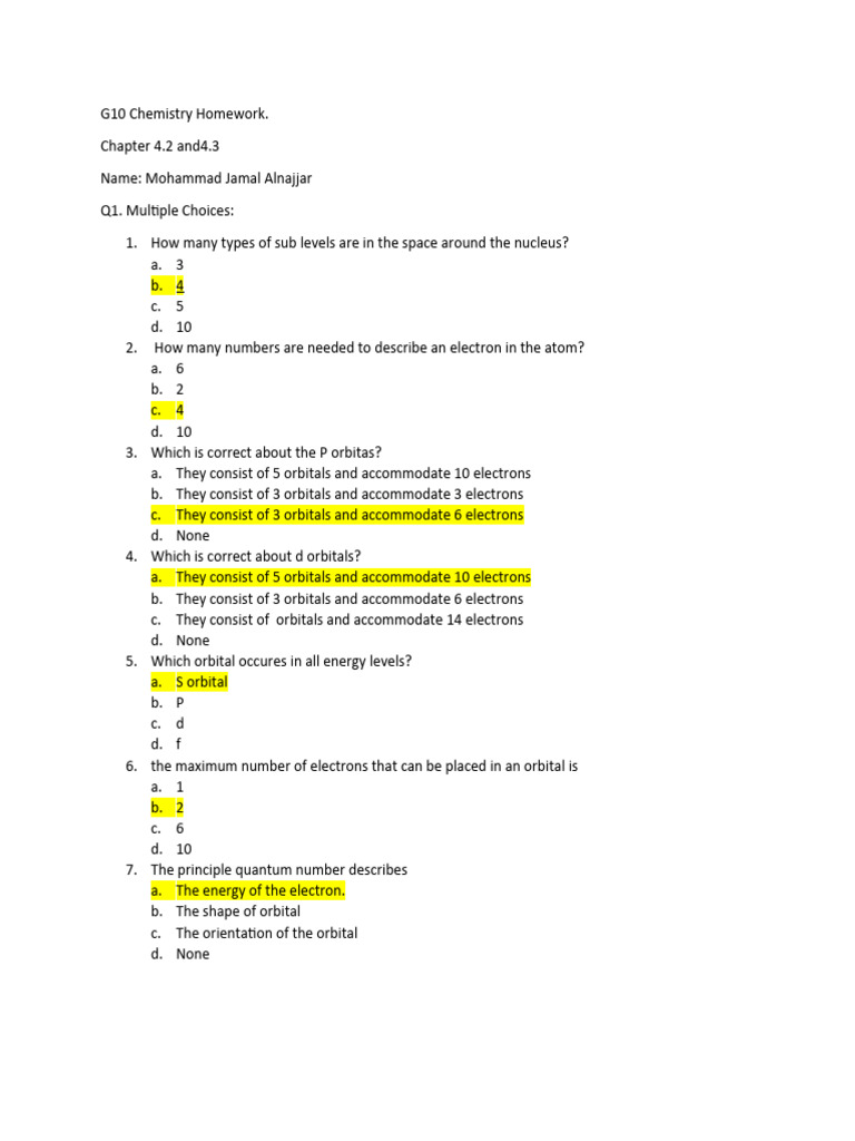 G10 Chemistry: Quantum Numbers Quiz | PDF | Atomic Orbital | Energy Level