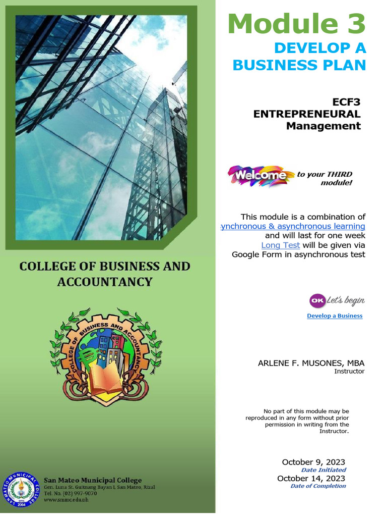 Module 3 - Develop A Business Plan | PDF | Small Business ...
