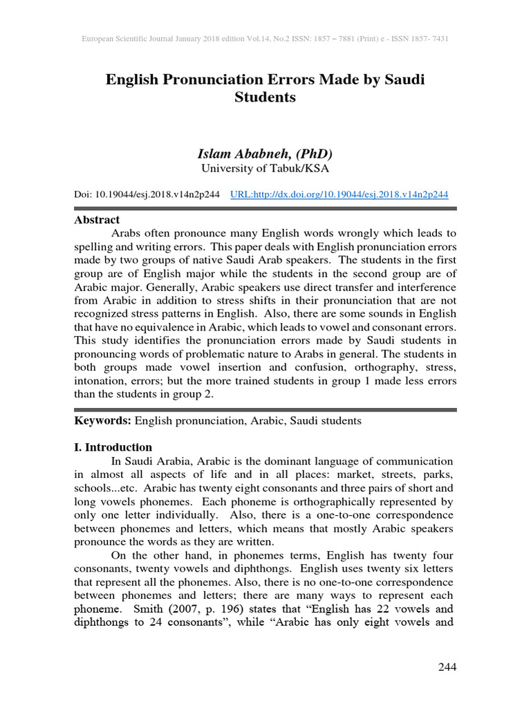 English Pronunciation Errors Made by Sau | PDF