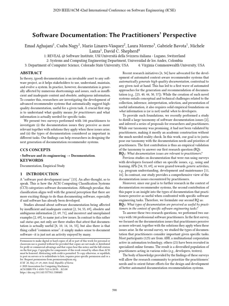Software Documentation The Practitioners Perspective | PDF | Software | Documentation