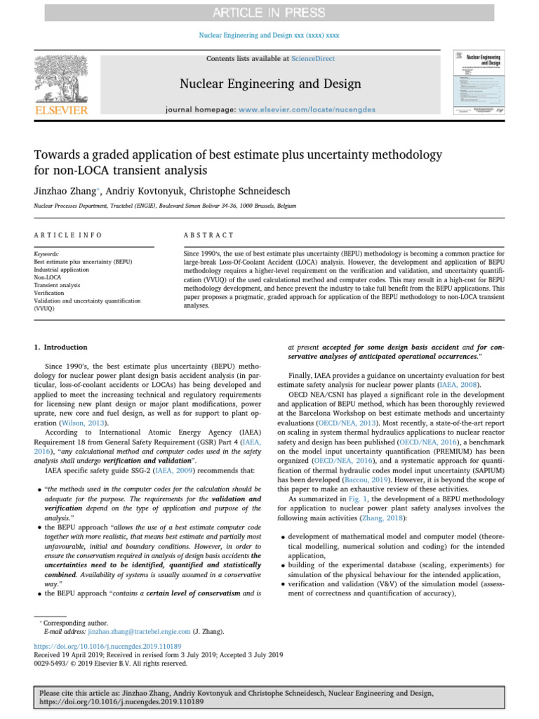Towards A Graded Application of Best Estimate Plus Uncertainty Methodology | PDF | Sensitivity ...