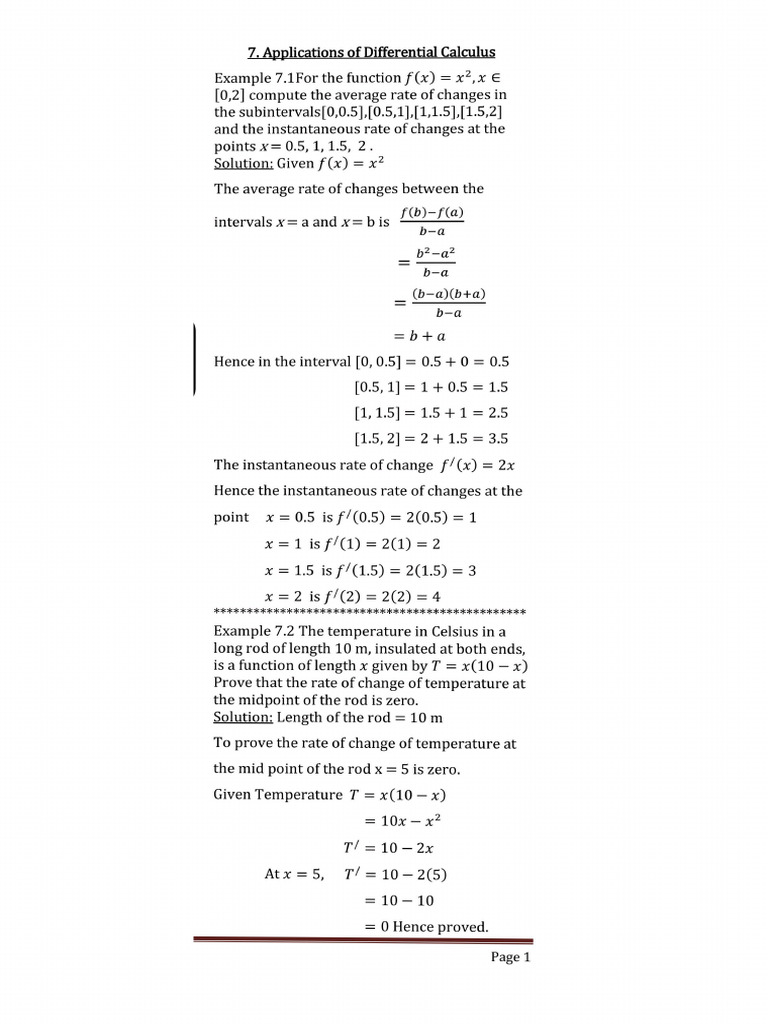 Chapter 7applications of Differential Calculus | PDF