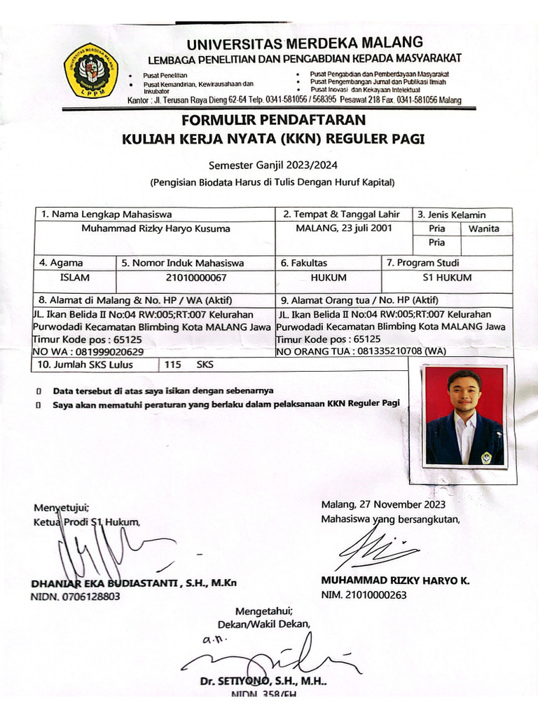 Formulir Pendaftaran KKN Rizky | PDF