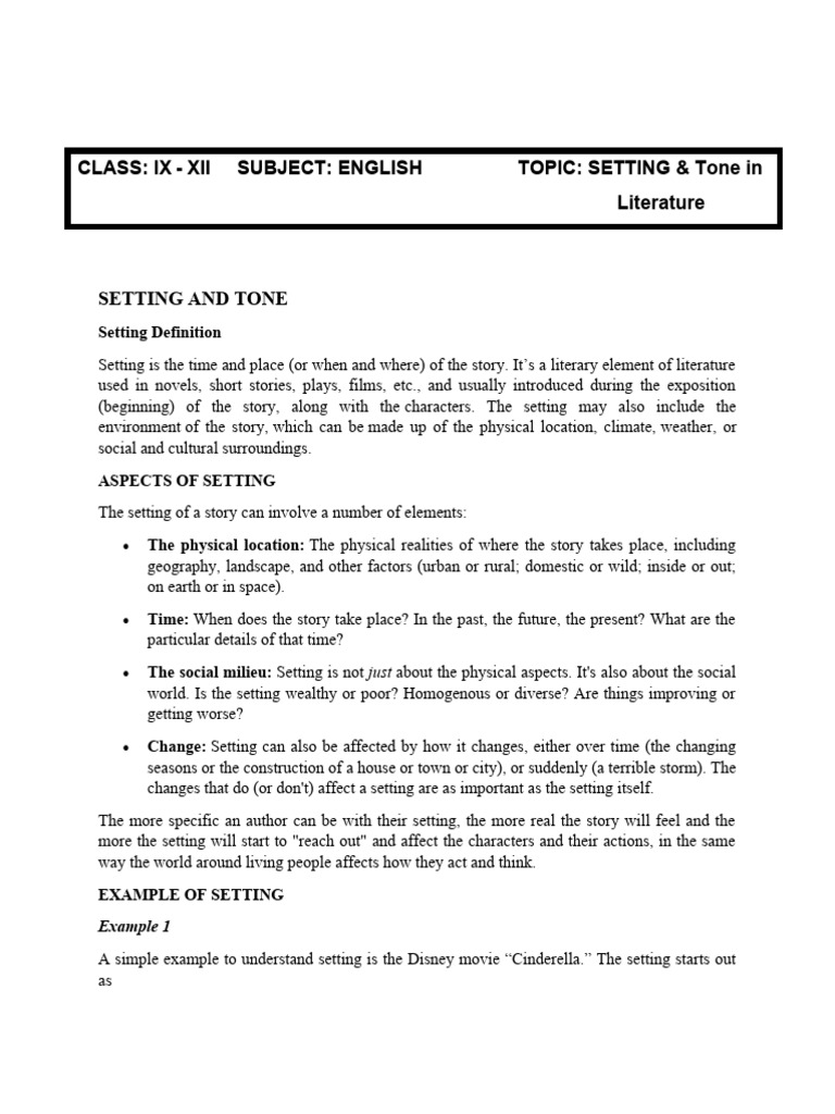 SETTING_and_TONE_in_LITERATURE | PDF | Mood (Psychology) | Mental Health