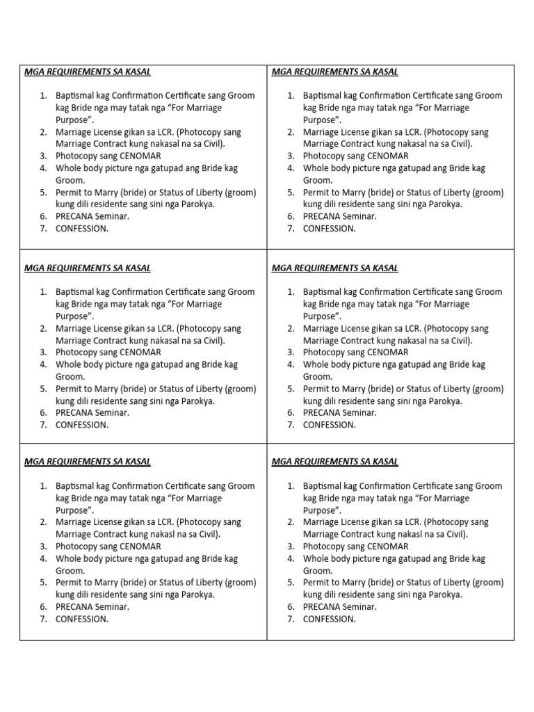 Mga Requirements Sa Kasal | PDF Mga Requirements Sa Kasal | PDF