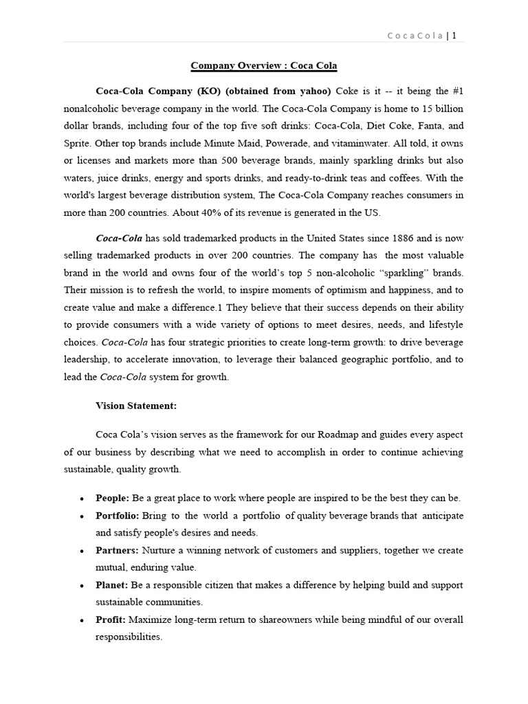 Company Overview Coca Cola | PDF | The Coca Cola Company | Equity (Finance)