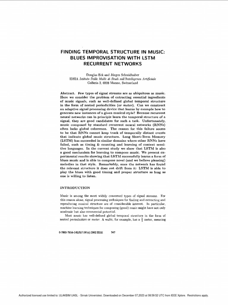 Finding Temporal Structure in Music Blues Improvisation With LSTM ... Finding Temporal Structure in Music Blues Improvisation With LSTM ...
