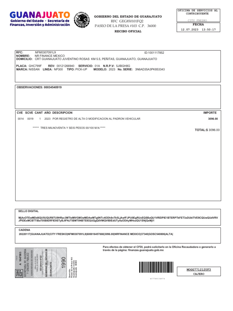 Registro de Alta Vehicular en Guanajuato | PDF