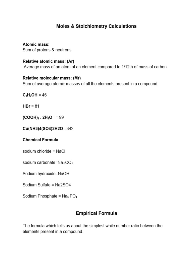 Chemistry notes moles | PDF | Mole (Unit) | Sodium Chloride