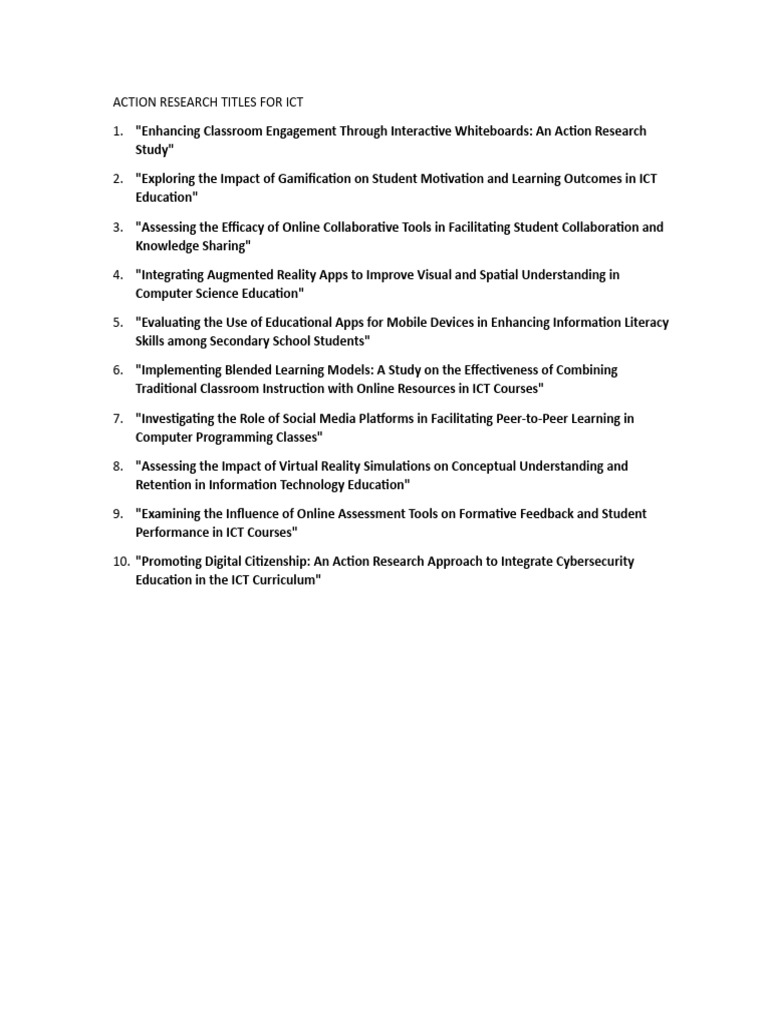 Action Research Titles For Ict | PDF