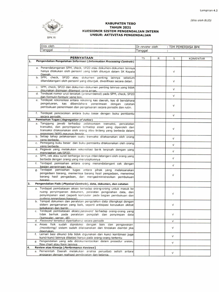 Kuesioner Lampiran 4.3 | PDF