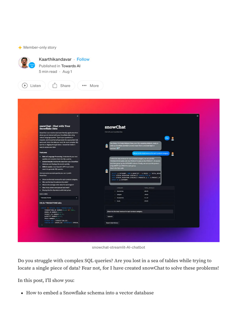 Snowchat - Leveraging OpenAI's GPT For SQL Queries - by Kaarthikandavar - Towards AI | PDF ...