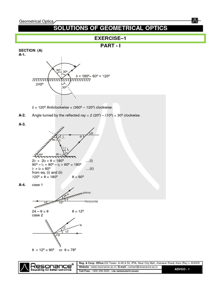 Geometrical Optics Exercise Solution | PDF | Waves | Electromagnetism