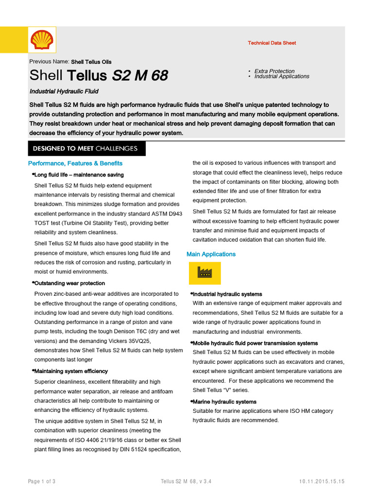 Shell Tellus S2 M 68 Technical Data Sheet | PDF | Viscosity | Pump