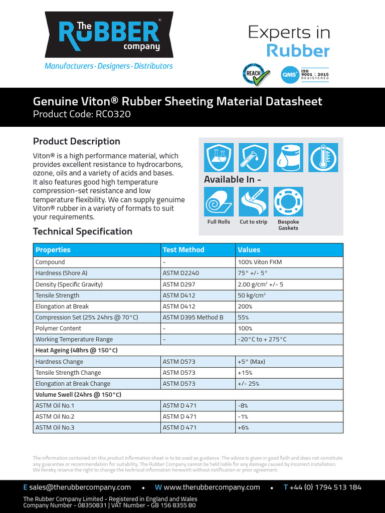 Genuine Viton Sheeting Material Data Sheet | PDF | Oil | Natural Rubber