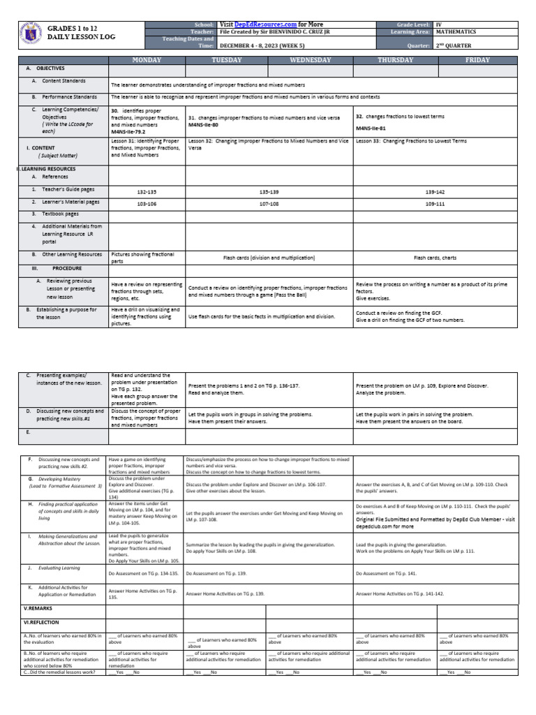 DLL - Mathematics 4 - Q2 - W5 | PDF