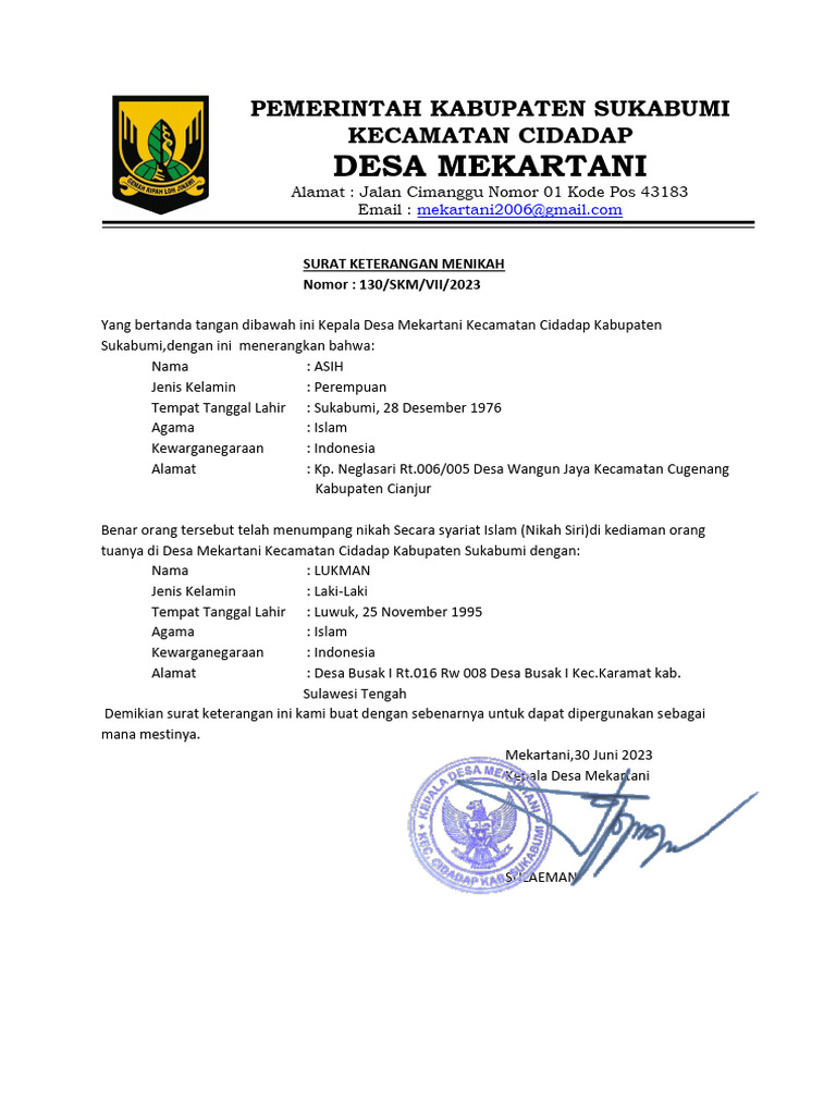 KOP DESA SURAT KET NIKAH aASIH[1] | PDF