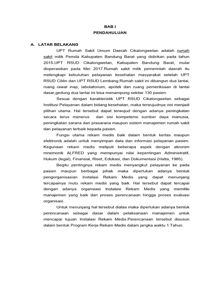 Program Kerja Tahunan Rekam Medis | PDF