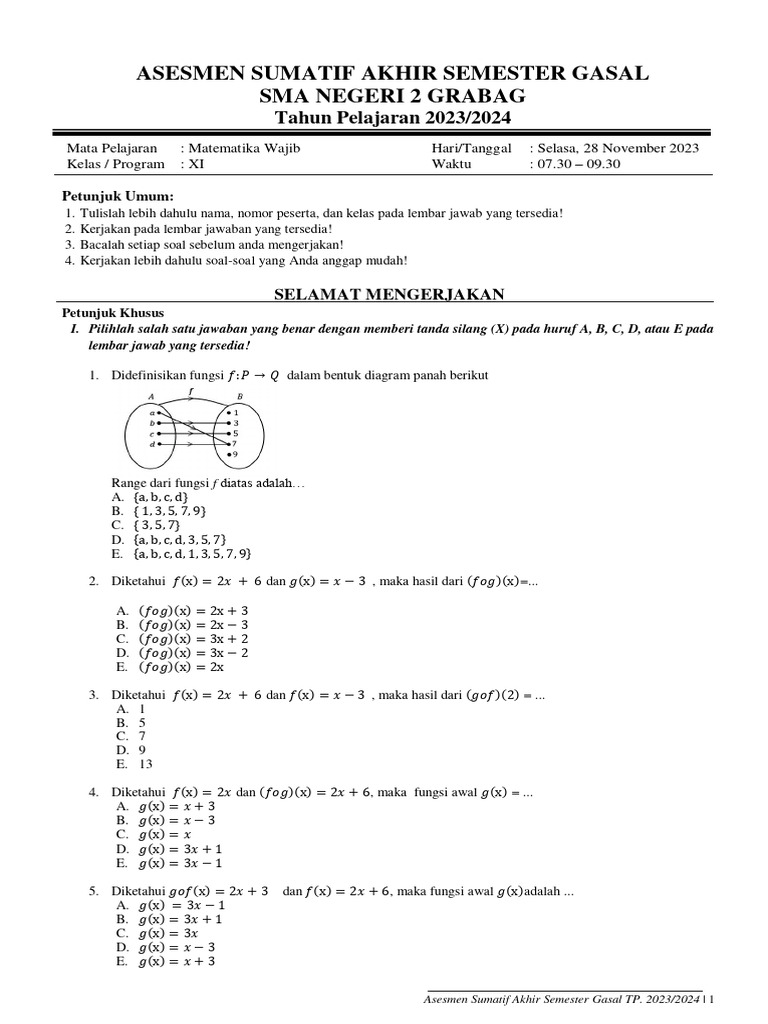 Soal ASAS Gasal XI Matematika Wajib | PDF