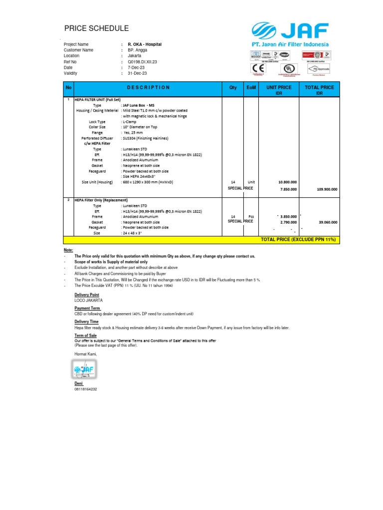 JAF Quotation Q198.DI - Xii.23 - Bp. Angga (LunaBox 24x48 MS) | PDF
