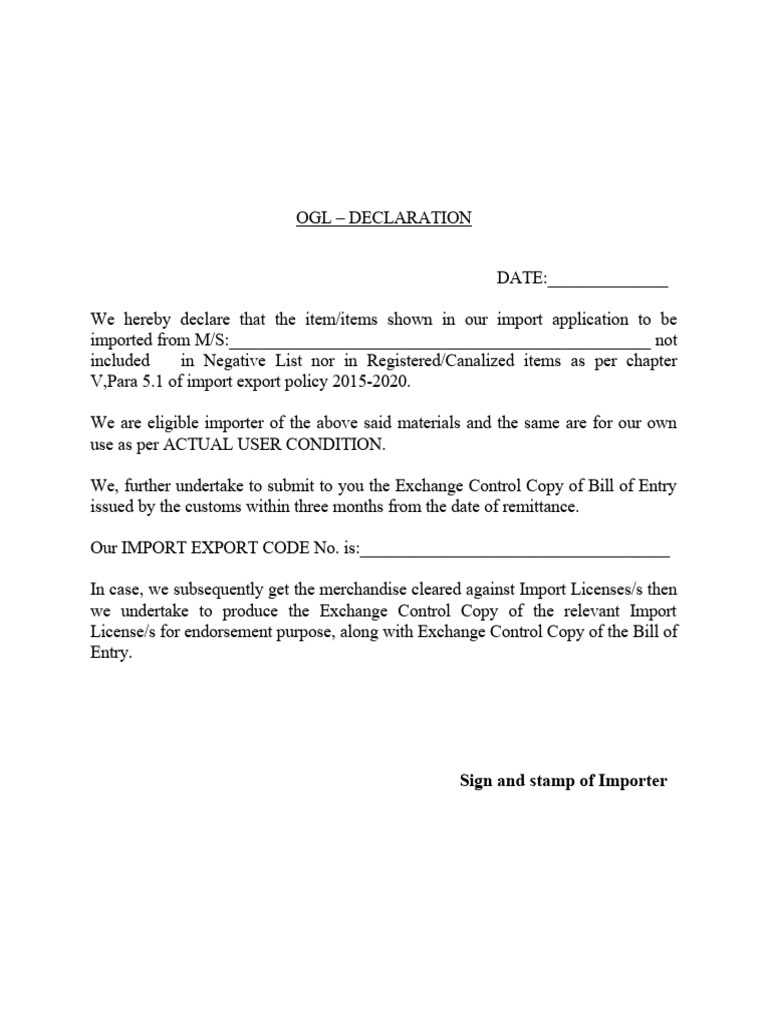 Ogl Declaration | PDF
