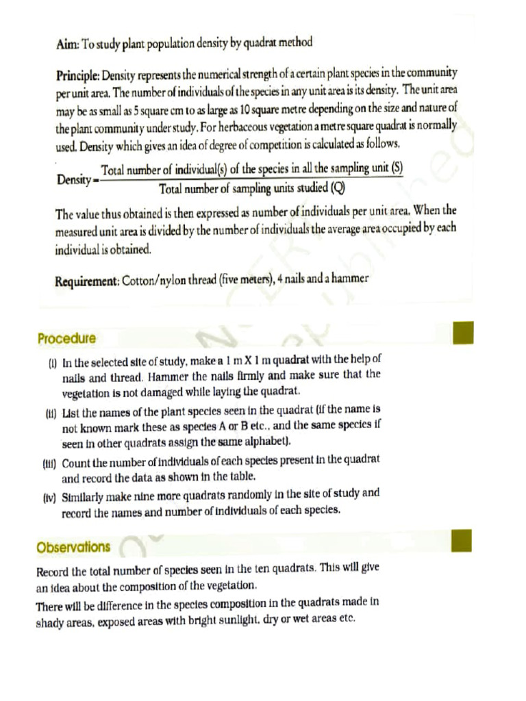 Expt No. 2 Density by Quadrat Method | PDF | Teaching Methods ...