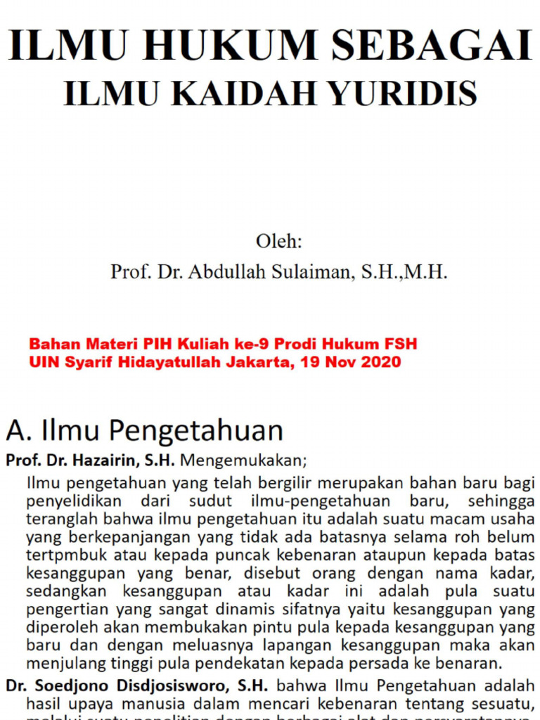 Klh-9.a PIH, Materi Ilmu HK SBG Ilmu Kaidah Yuridis, 19-11-20 | PDF