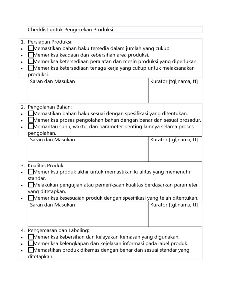 Checklist Pengecekan Produksi Efektif | PDF | Teknologi & Rekayasa