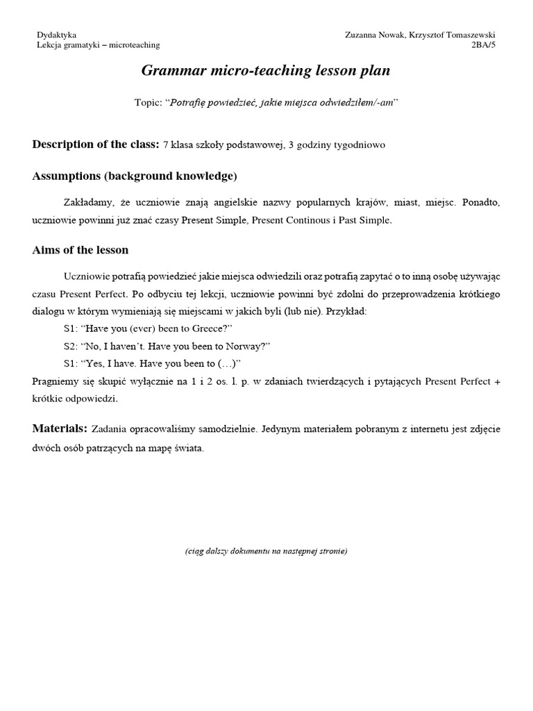 Present Perfect - I Have Been To... - Teacher Plan | PDF