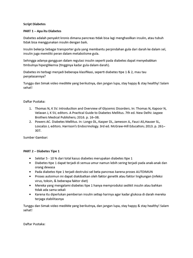 Script Diabetes | PDF | Kesehatan Holistik | Gaya Hidup