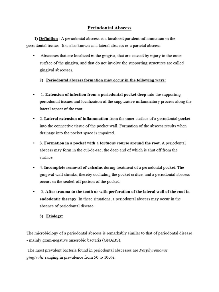 Periodontal Abscess Notes | PDF | Periodontology | Clinical Medicine