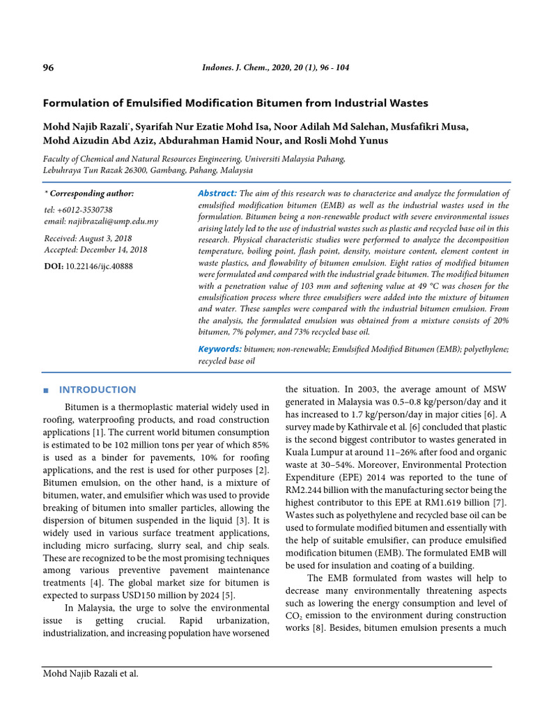 Formulation of Emulsified Modification Bitumen Fro | PDF | Thermogravimetric Analysis | Emulsion