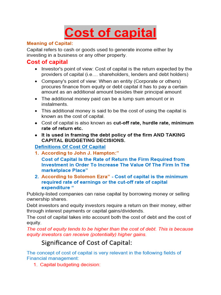 Cost of Capital and Capital Structure Theries | PDF | Cost Of Capital | Financial Capital