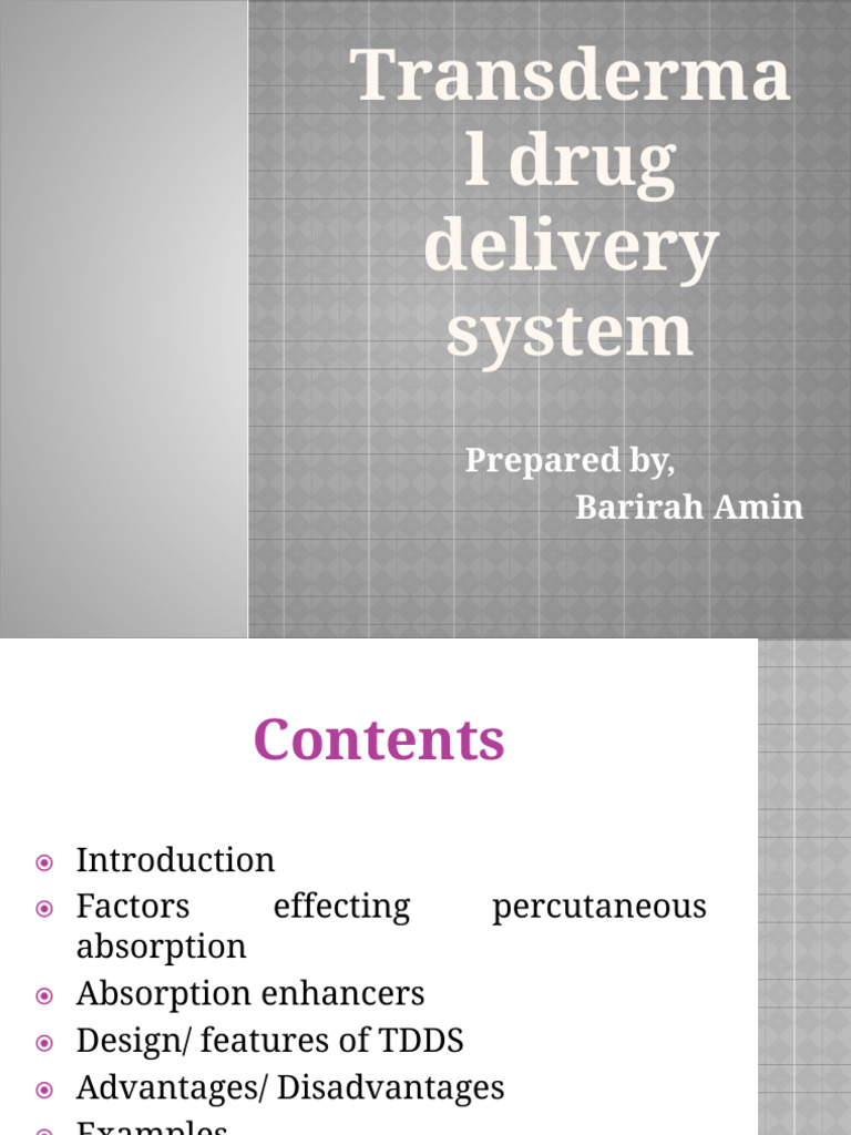 7 Transdermal Drug Delivery System | PDF | Topical Medication | Skin