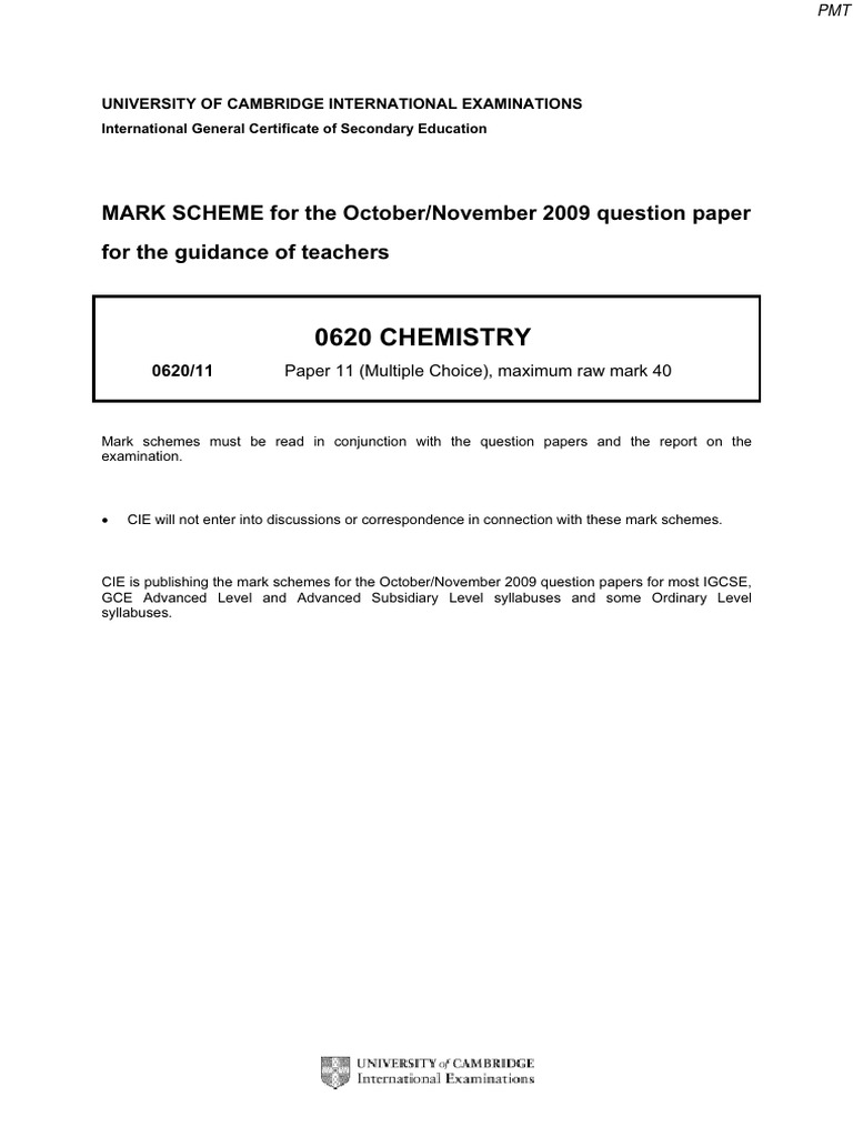 November 2009 (v1) MS - Paper 1 CIE Chemistry IGCSE | PDF | Educational ...