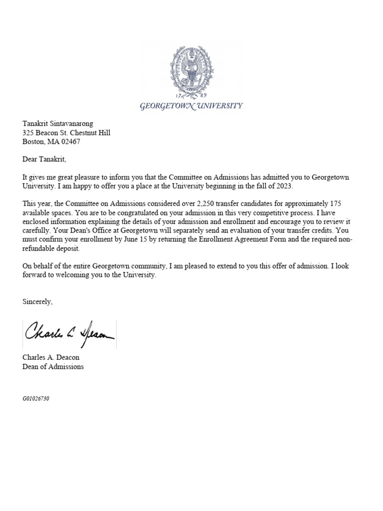 Georgetown University Transfer Admission | PDF | Cheque | Student ...