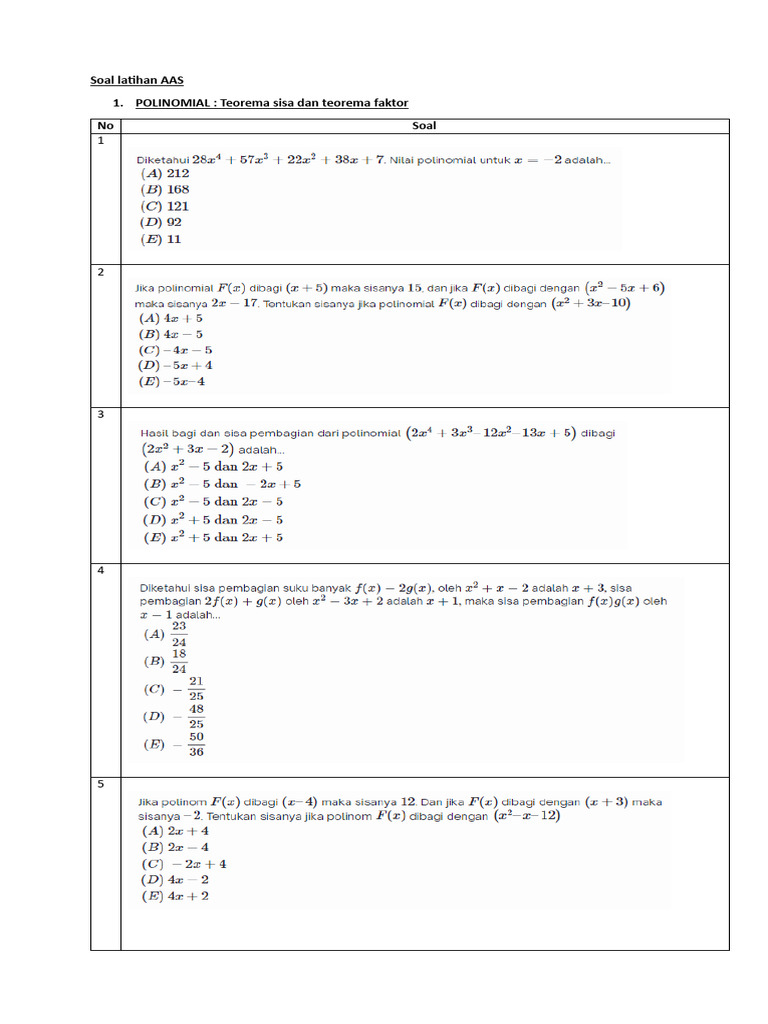 Soal Latihan AAS Matematika Lanjut XI | PDF