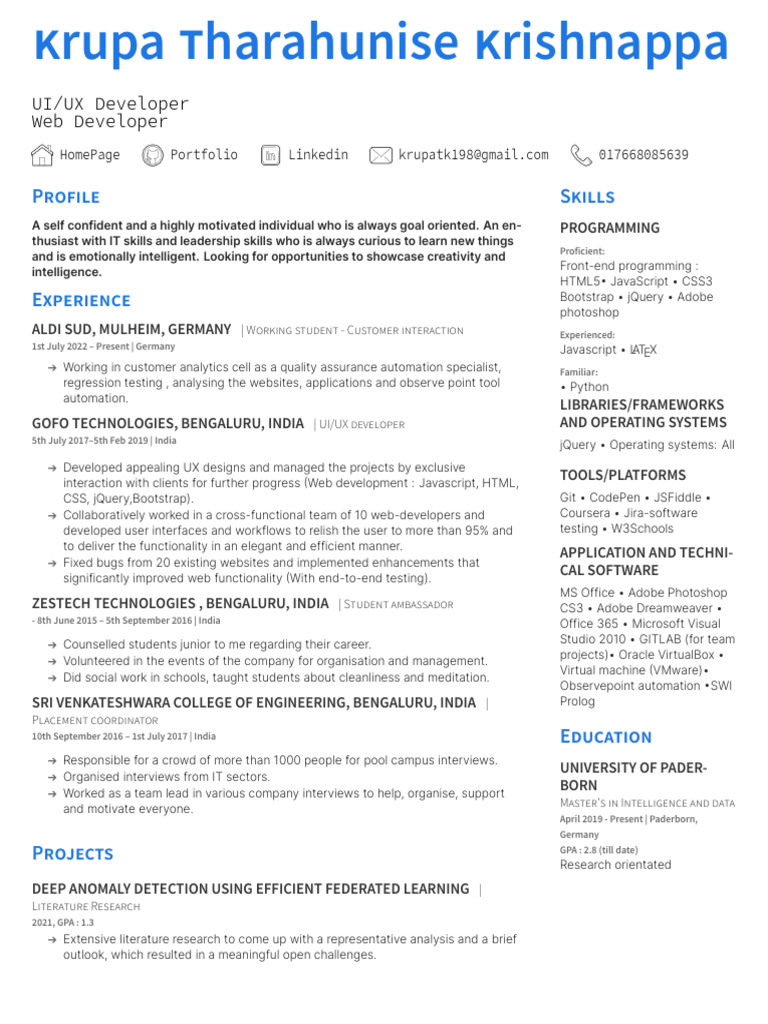 Krupa EditedResume | PDF | Bootstrap (Front End Framework) | J Query