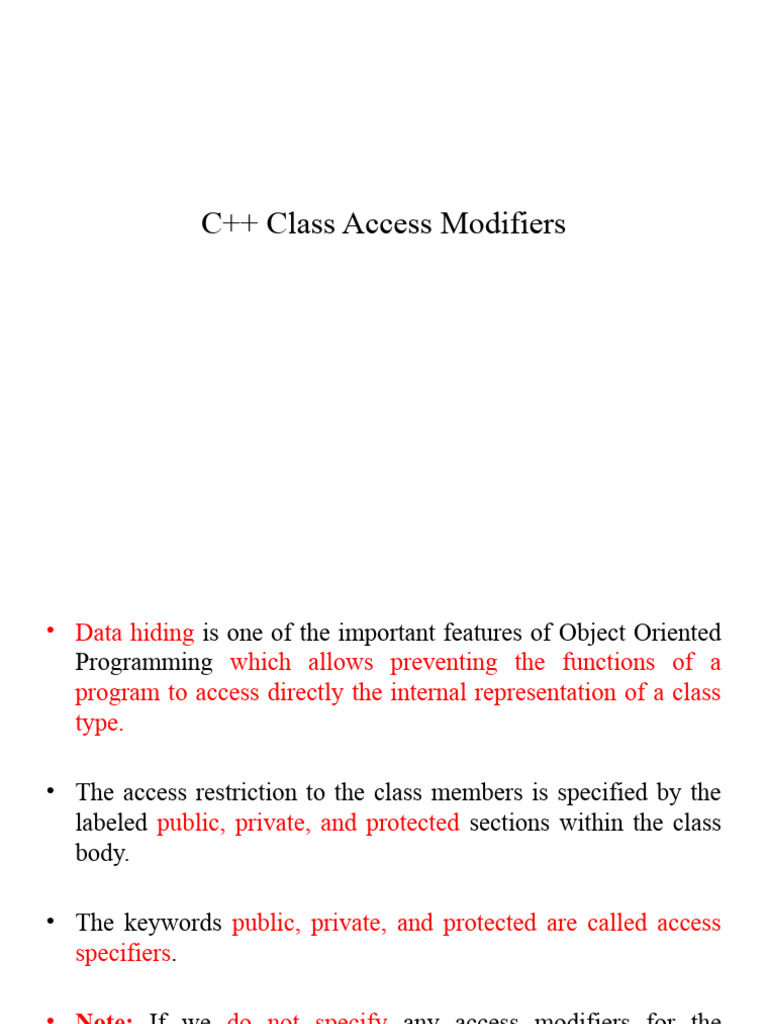 C++ Class Access Specifiers | PDF | Computers | Technology & Engineering