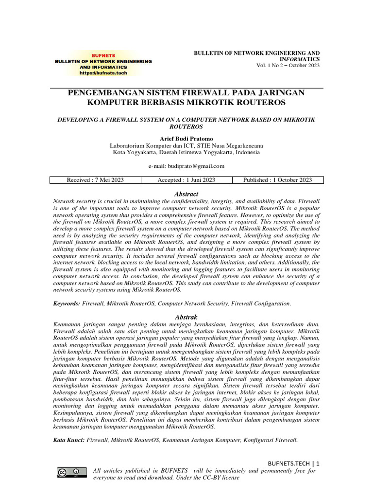 Pengembangan Sistem Firewall Pada Jaringan Komputer Berbasis Mikrotik RouterOS | Download Free ...