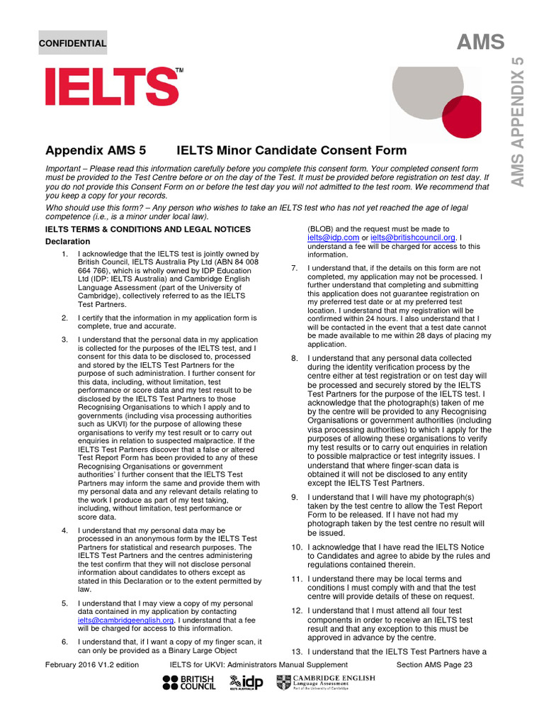 Ielts Minor Candidate Consent Form | PDF | International English ...