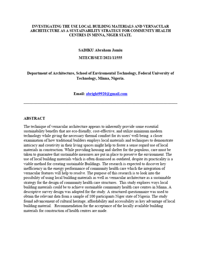 Investigating The Use Local Building Materials and Vernacular ...