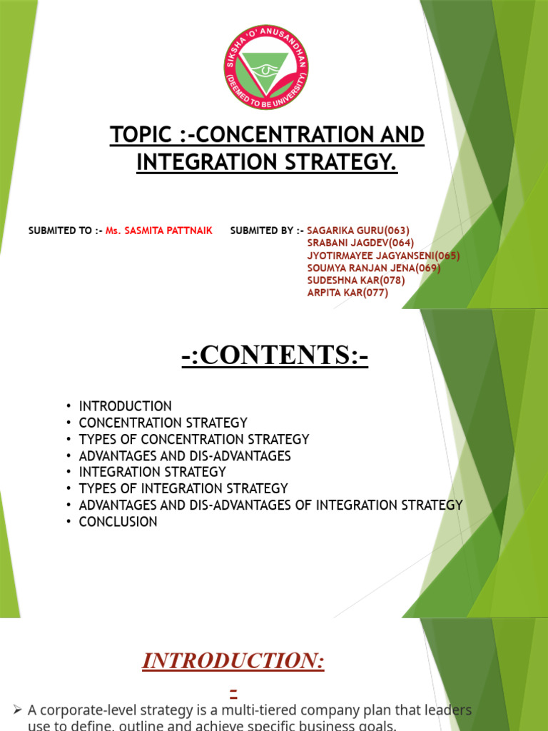 Topic:-Concentration and Integration Strategy.: Ms. Sasmita Pattnaik | PDF