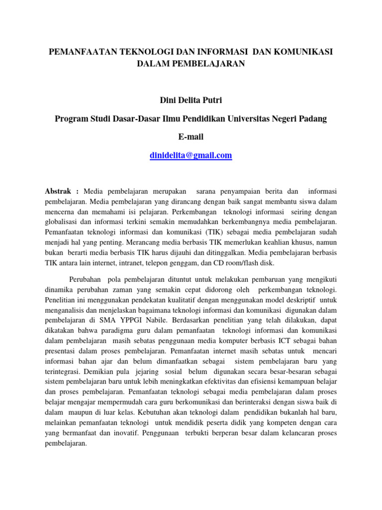 Pemanfaatan Teknologi Dan Informasi Dan Komunikasi Dalam Pembelajaran | PDF