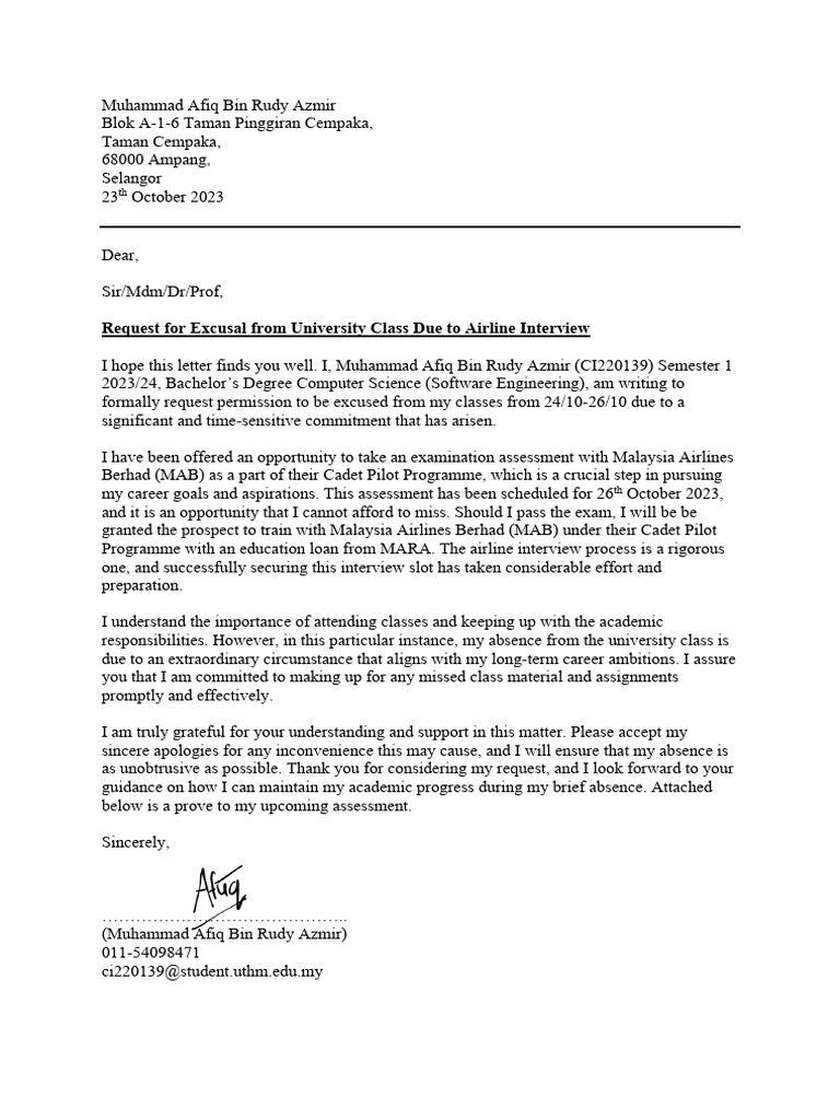 Excuse For Class Due To Interview | PDF | Business